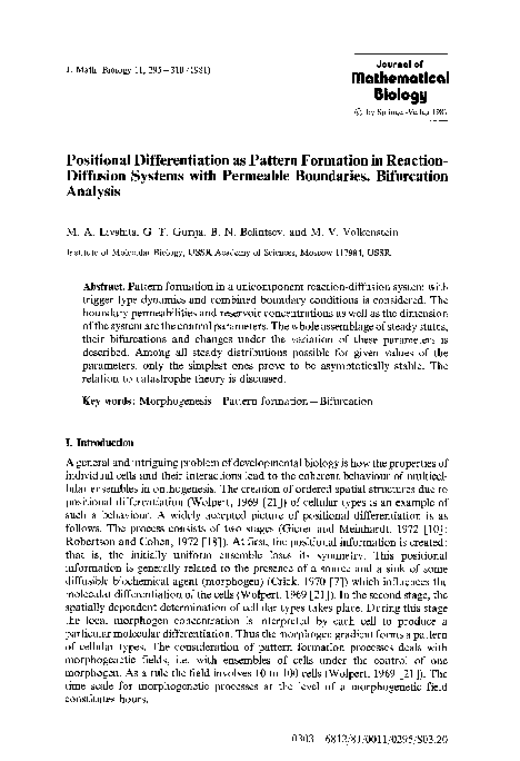 (PDF) Positional differentiation as pattern formation in reaction-diffusion systems with ...