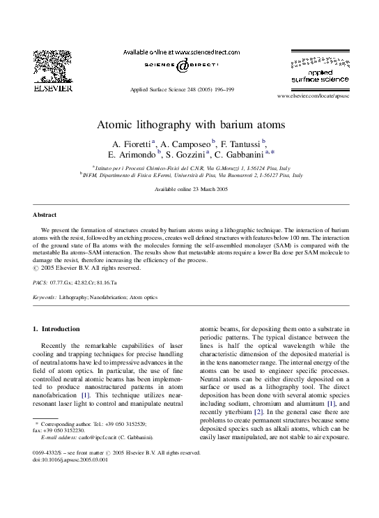 (PDF) Atomic lithography with barium atoms