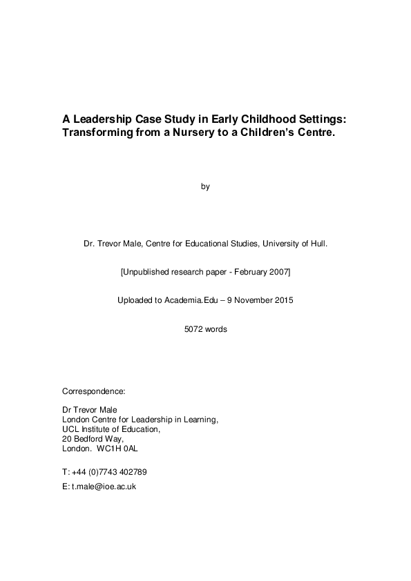 (PDF) A Leadership Case Study in Early Childhood Settings: Transforming ...