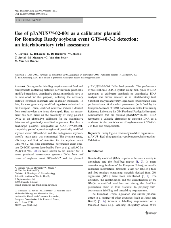 (PDF) Use of pJANUS™-02-001 as a calibrator plasmid for Roundup Ready soybean event GTS-40-3-2 ...