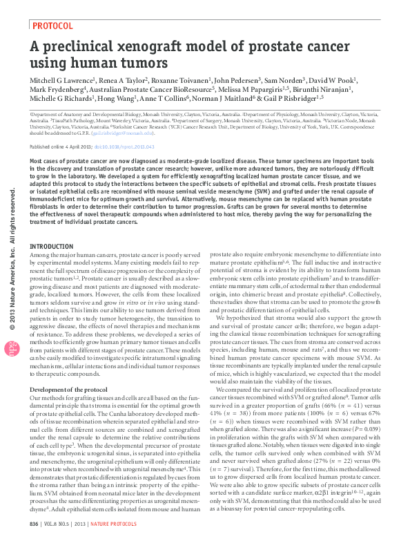 Pdf A Preclinical Xenograft Model Of Prostate Cancer Using Human Tumors
