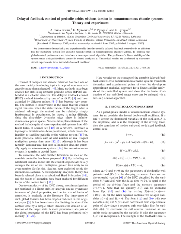 (PDF) Delayed feedback control of periodic orbits without torsion in nonautonomous chaotic ...