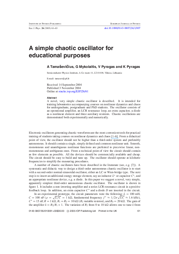 (PDF) A simple chaotic oscillator for educational purposes