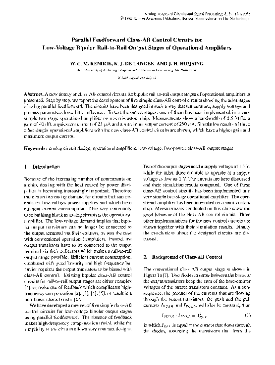 Pdf Parallel Feedforward Class Ab Control Circuits For Low Voltage