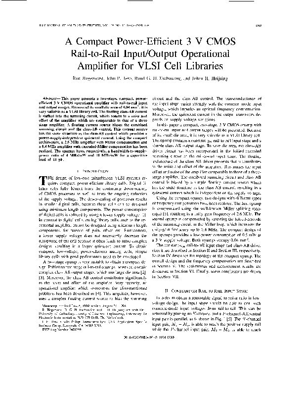 Pdf A Compact Power Efficient 3 V Cmos Rail To Rail Inputoutput