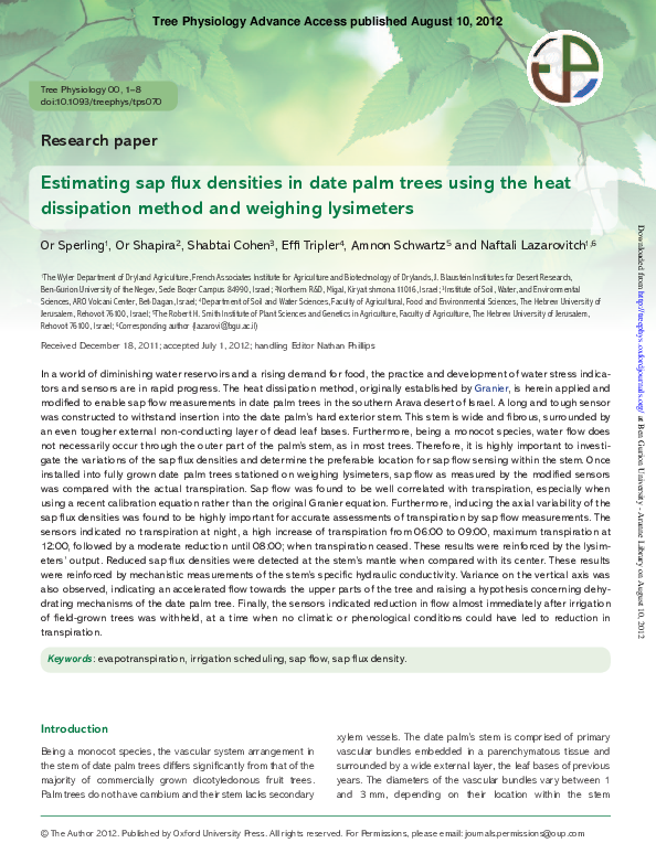 (PDF) Estimating sap flux densities in date palm trees using the heat ...