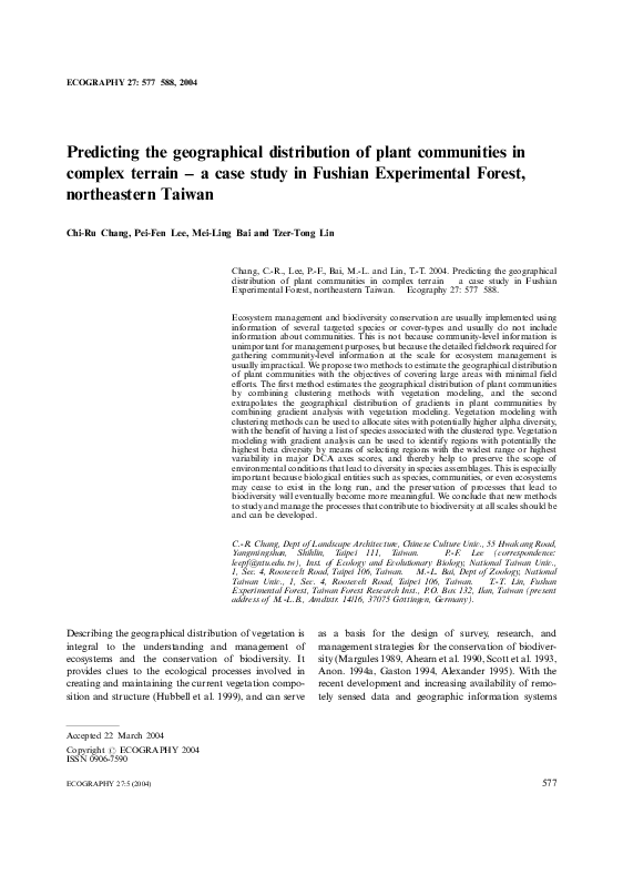 (PDF) Predicting the geographical distribution of plant communities | Chiru Chang - Academia.edu