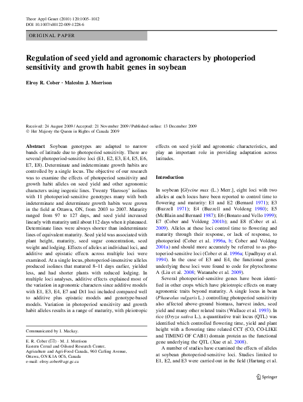 (PDF) Regulation of seed yield and agronomic characters by photoperiod sensitivity and growth ...