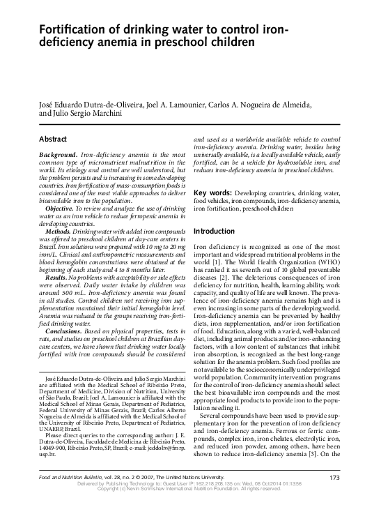 (PDF) Fortification of drinking water to control iron-deficiency anemia ...