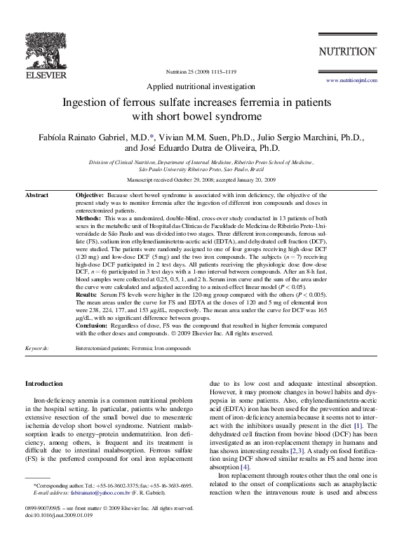 (PDF) Ingestion of ferrous sulfate increases ferremia in patients with ...
