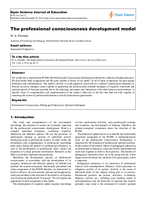 (PDF) The Professional Consciousness Development Model