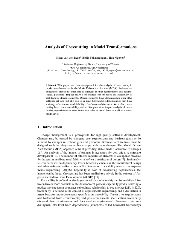 (PDF) Analysis of crosscutting in model transformations