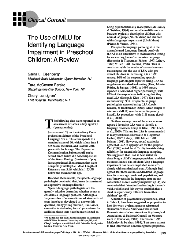 (PDF) The Use of MLU for Identifying Language Impairment in Preschool ...