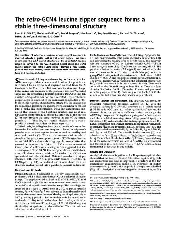 (PDF) The retro-GCN4 leucine zipper sequence forms a stable three ...