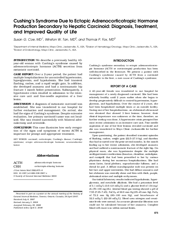 (PDF) Cushing’s Syndrome Due to Ectopic Adrenocorticotropic Hormone ...