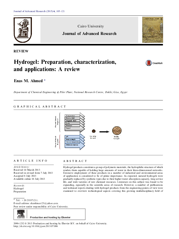 (PDF) Hydrogel: Preparation, characterization, and applications: A review