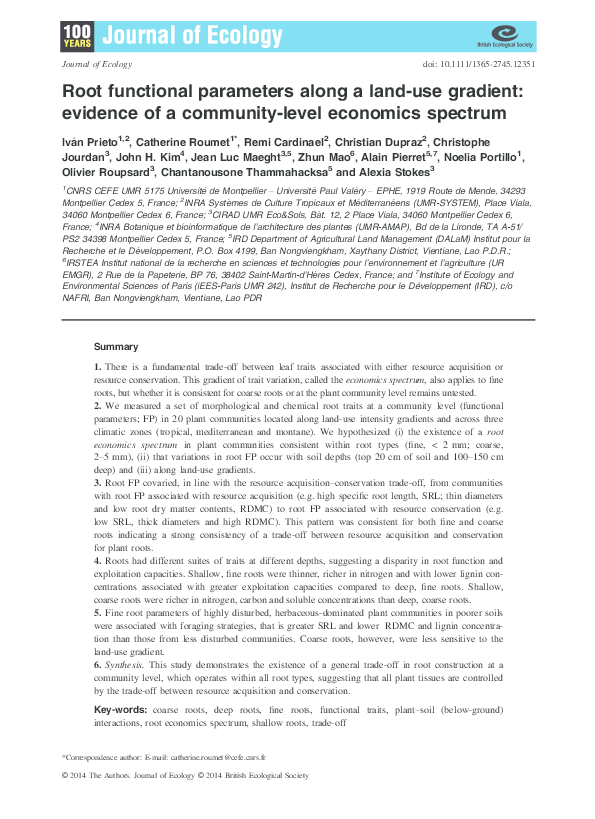 (PDF) Root community traits along a land use gradient: evidence of a ...