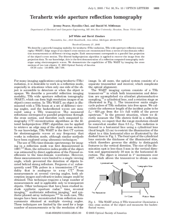 (PDF) Terahertz wide aperture reflection tomography | D. Zimdars ...