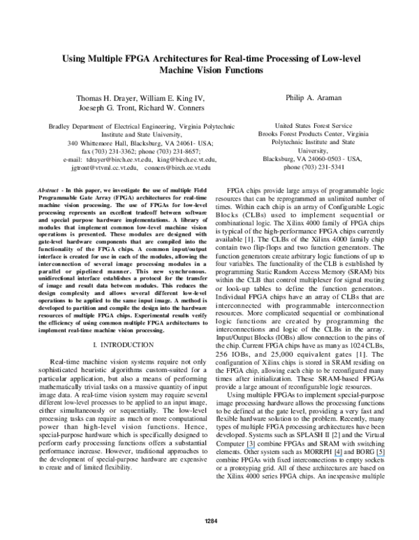 Pdf Using Multiple Fpga Architectures For Real Time Processing Of Low Level Machine Vision