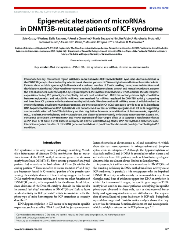 (PDF) Epigenetic alteration of microRNAs in DNMT3B-mutated patients of ...