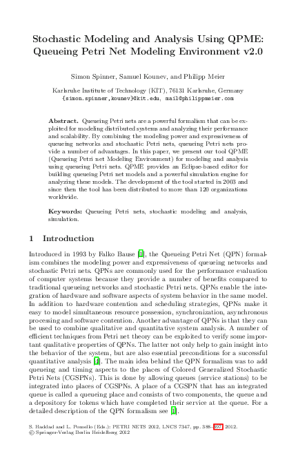 (PDF) Stochastic Modeling and Analysis Using QPME: Queueing Petri Net Modeling Environment v2.0