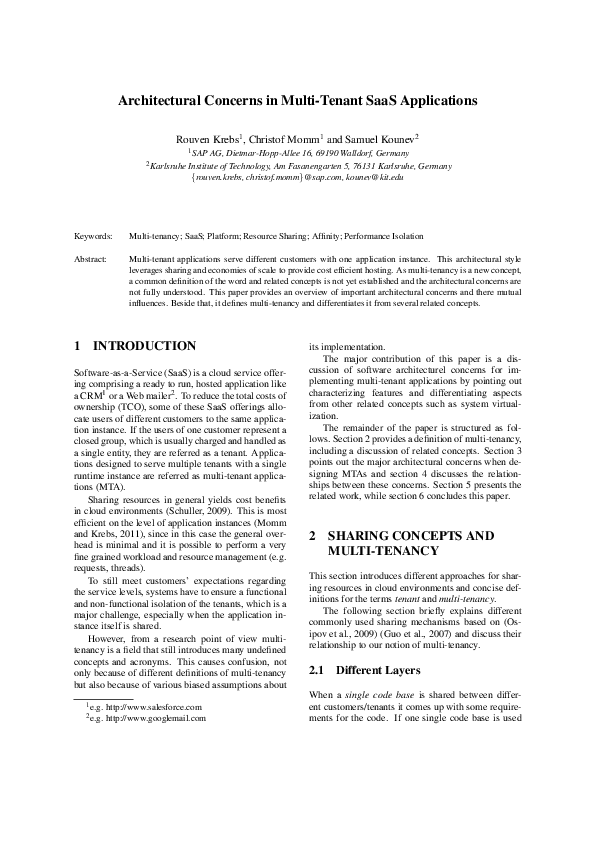 (PDF) Architectural Concerns in Multi-tenant SaaS Applications