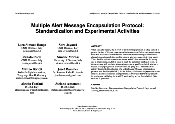 (PDF) Multiple Alert Message Encapsulation Protocol: Standardization and Experimental Activities