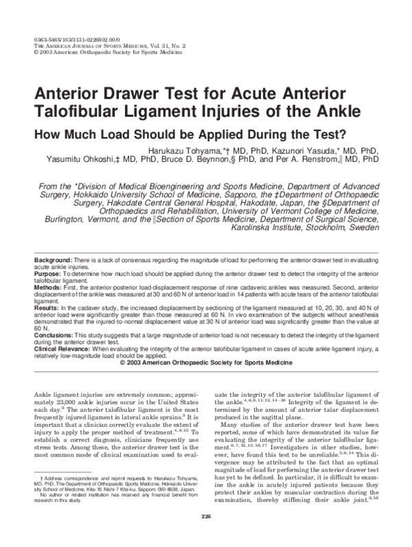 (PDF) Anterior drawer test for acute anterior talofibular ligament ...