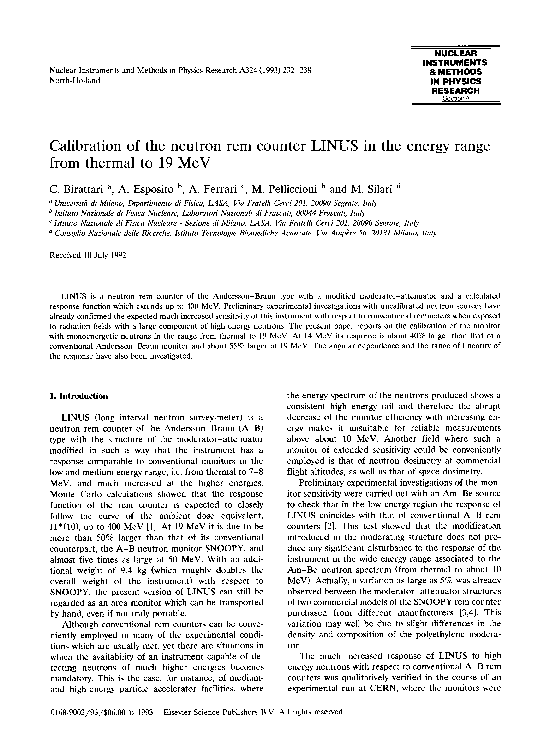 (PDF) Calibration of the neutron rem counter LINUS in the energy range ...