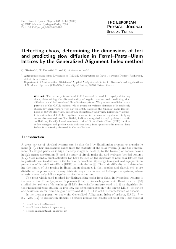Pdf Detecting Chaos Determining The Dimensions Of Tori And