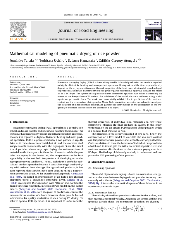 (PDF) Mathematical modeling of pneumatic drying of rice powder ...