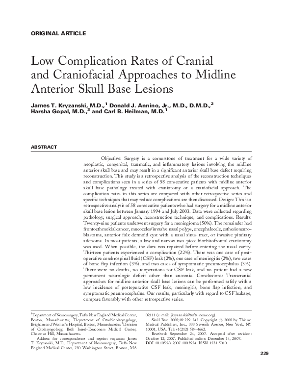 (PDF) Low complication rates of cranial and craniofacial approaches to ...