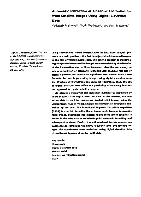 Pdf Automatic Extraction Of Lineament Information From Satellite Images Using Digital