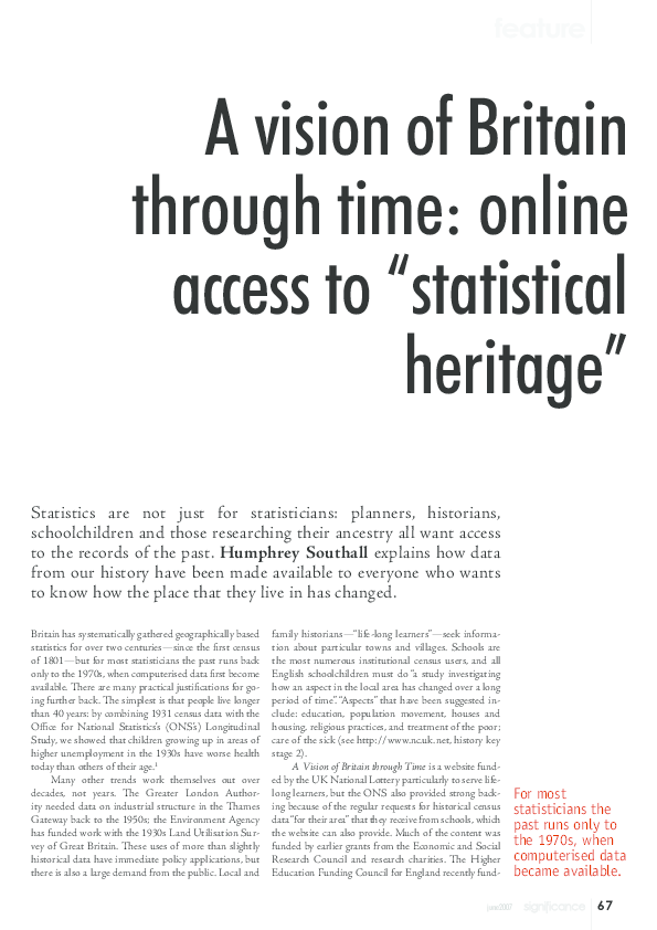 (PDF) A vision of Britain through time: online access to “statistical ...