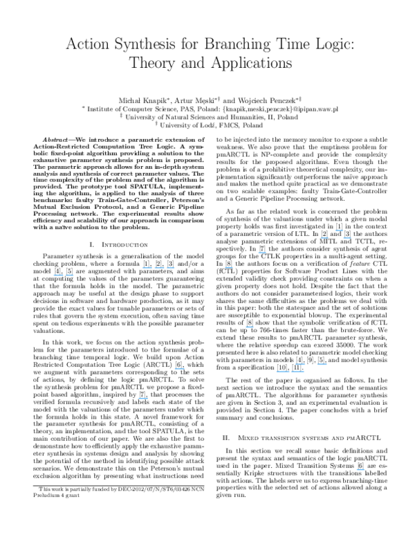 Pdf Action Synthesis For Branching Time Logic Theory And Applications