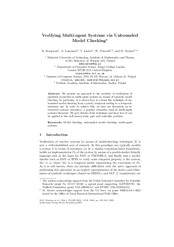 (PDF) Verifying Multi-agent Systems via Unbounded Model Checking