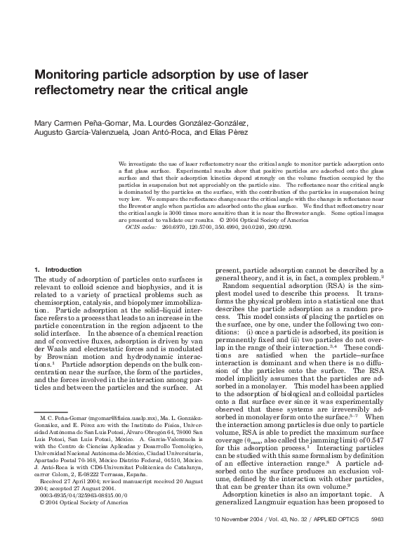 (PDF) Monitoring Particle Adsorption by Use of Laser Reflectometry Near ...