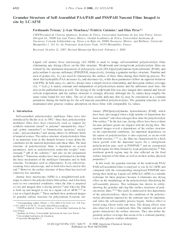 (PDF) Granular Structure of Self-Assembled PAA/PAH and PSS/PAH Nascent ...