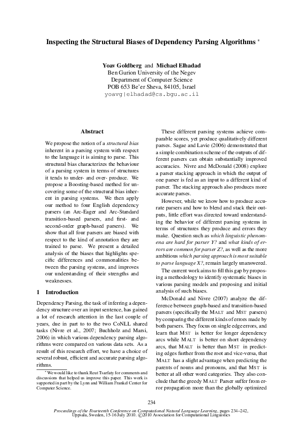 (PDF) Inspecting the structural biases of dependency parsing algorithms