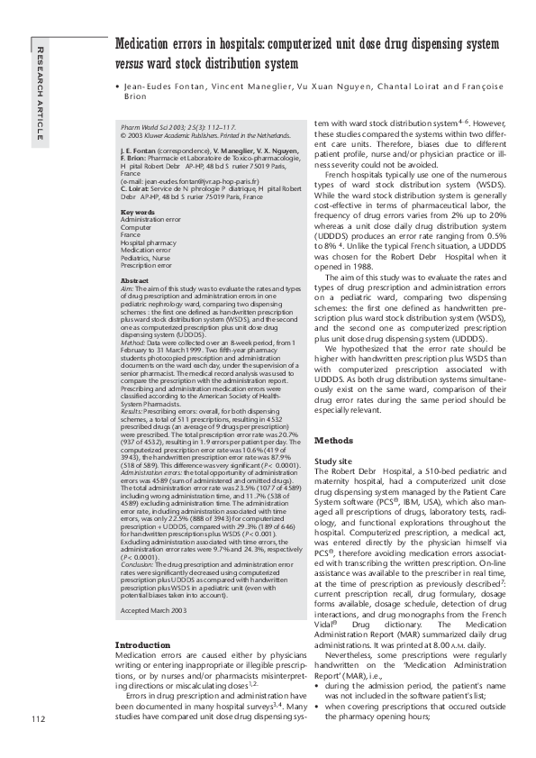 (PDF) Medication errors in hospitals: computerized unit dose drug ...