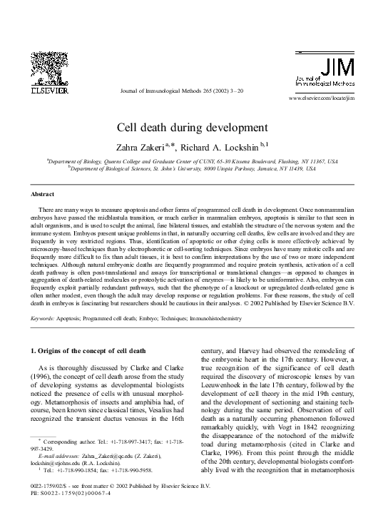 (PDF) Cell death during development | Richard Lockshin - Academia.edu