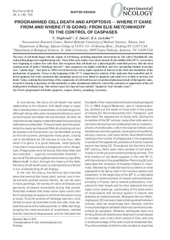 (PDF) Programmed cell death and apoptosis--where it came from and where it is going: from Elie ...