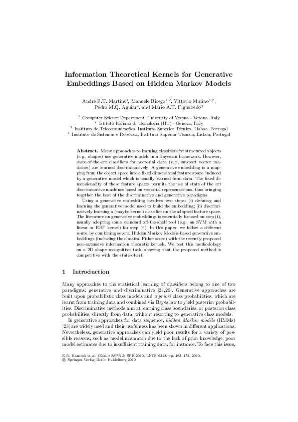 Pdf Information Theoretical Kernels For Generative Embeddings Based On Hidden Markov Models