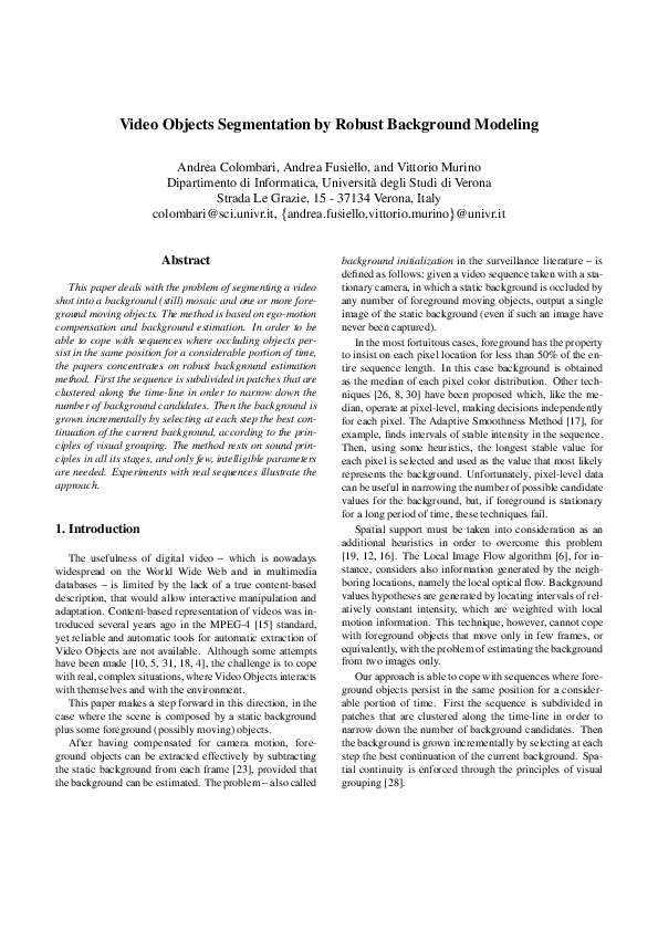 (PDF) Video objects segmentation by robust background modeling