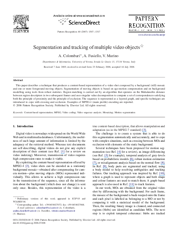 (PDF) Segmentation and tracking of multiple video objects