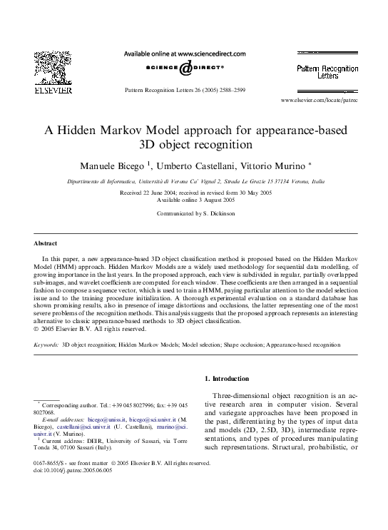 Pdf A Hidden Markov Model Approach For Appearance Based 3d Object Recognition
