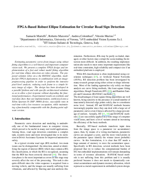 (PDF) FPGA-based robust ellipse estimation for circular road sign detection