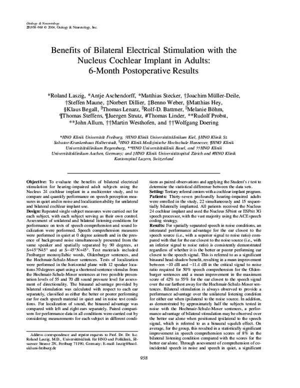 (PDF) Benefits of Bilateral Electrical Stimulation with the Nucleus ...