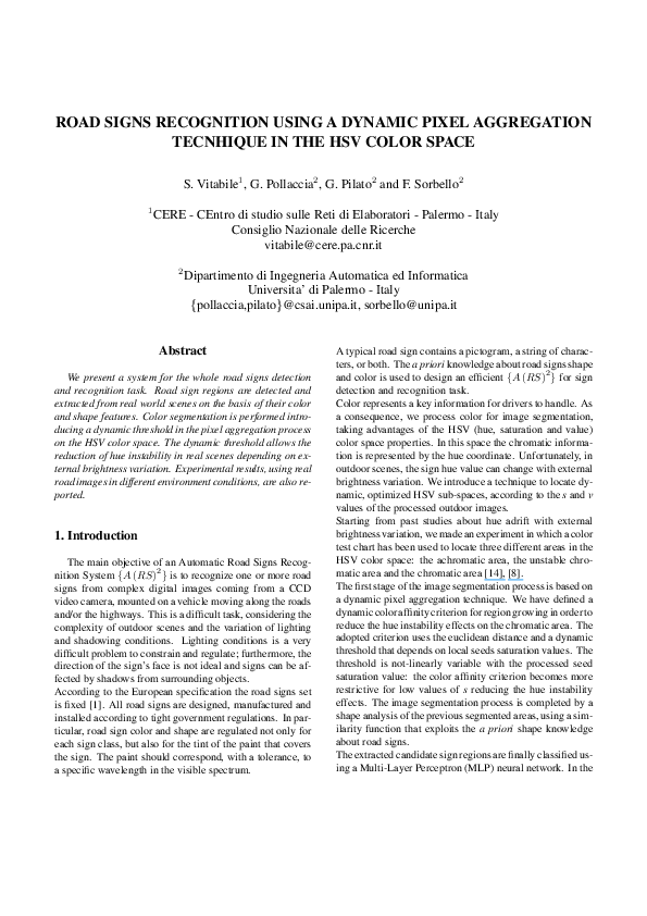 Pdf Road Signs Recognition Using A Dynamic Pixel Aggregation