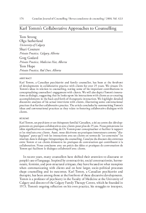 (PDF) Karl Tomm's Collaborative Approaches to Counselling